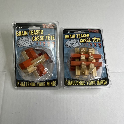 Lot of 2~ BRAIN TEASER Real Wood 3-D PUZZLE NEW SEALED PACKAGE ...