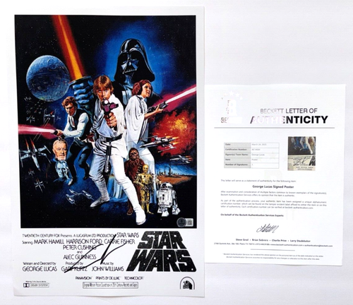 GEORGE LUCAS SIGNED STAR WARS 12X18 MOVIE POSTER PHOTO EPISODE IV A NEW ...