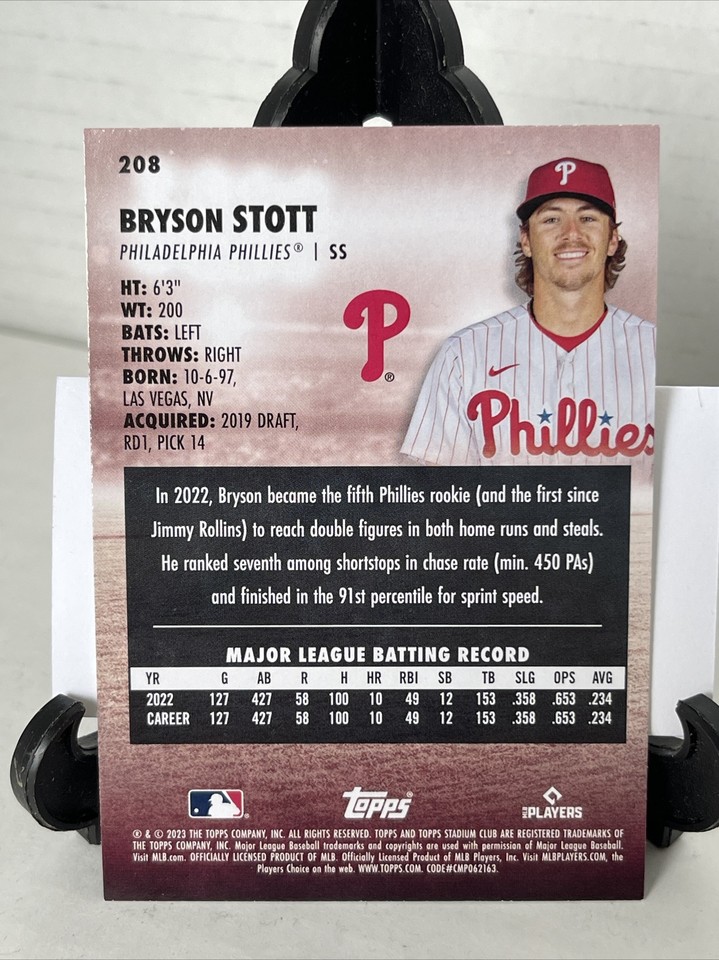 2023 Stadium Club Bryson Stott Philadelphia Phillies #208 | eBay