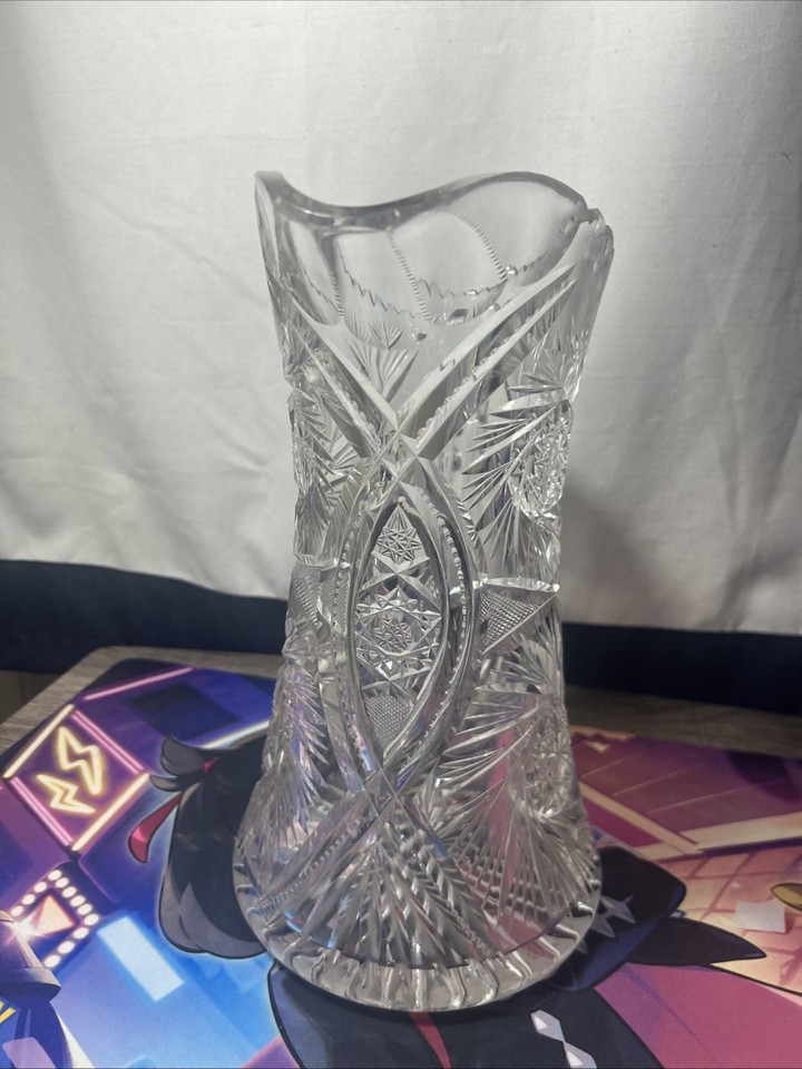 Antique ABP Cut Crystal Pitcher Brilliant Hand Cut Lead Glass Rare Gem ...