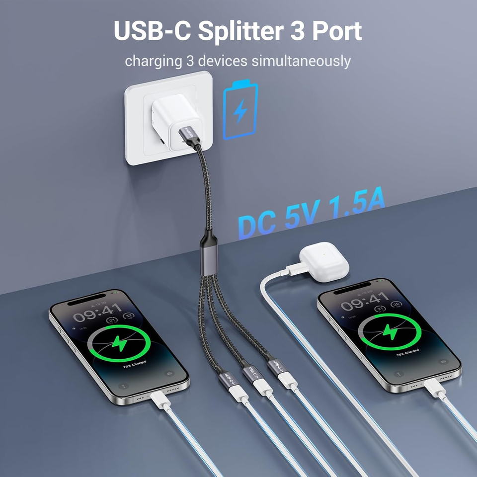 USB C Splitter 1 in 3 Out, USB Type C Splitter, USBC Male to Multi Type ...