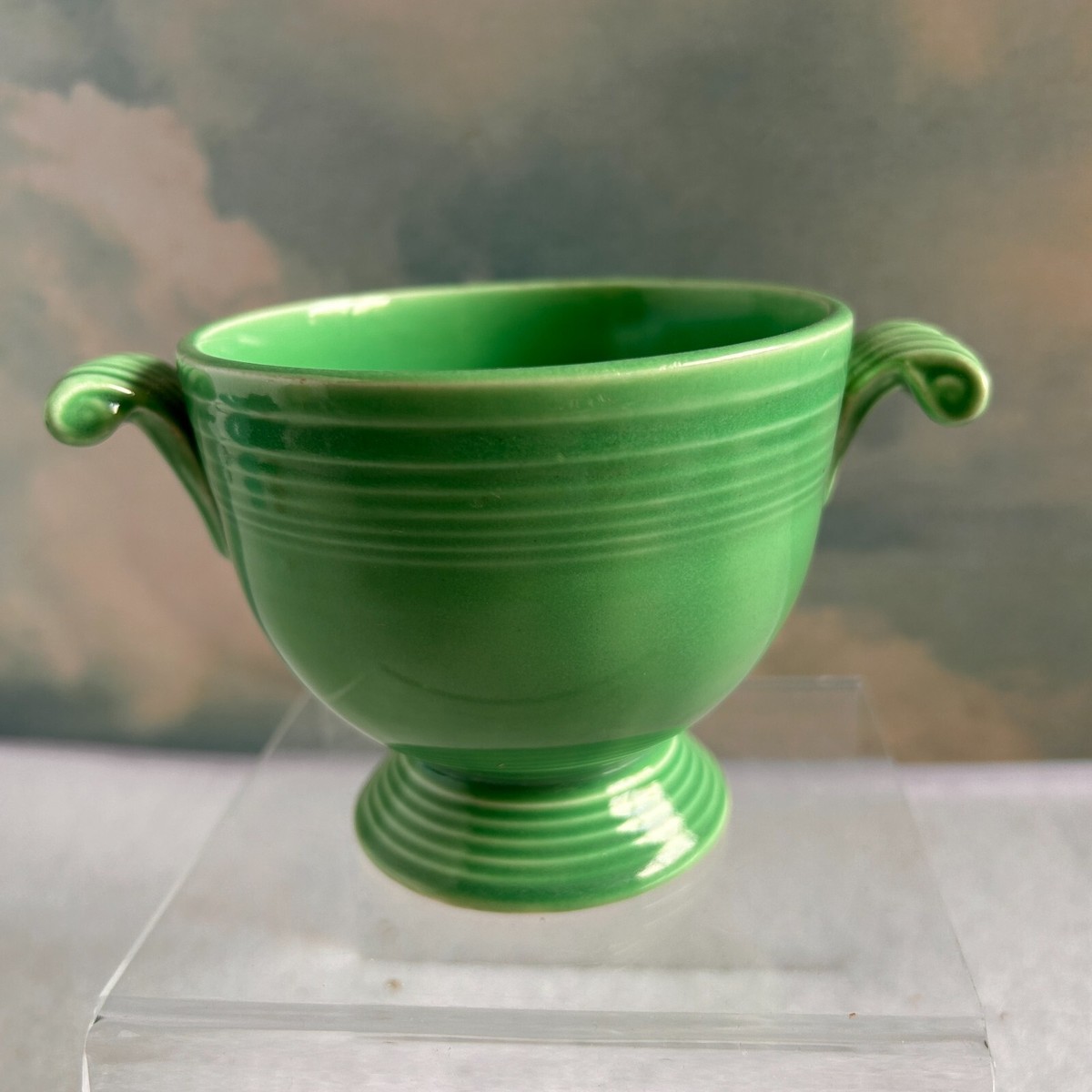 Vintage Fiesta 1950's Green Sugar Bowl Curved Handles No Lid Vintage Fiesta 1950's Green Sugar Bowl Curved Handles No Lid