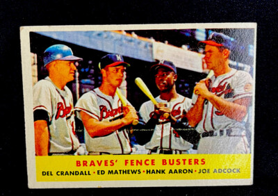 1958 Topps Baseball - #351 Braves Fence Busters Crandall Mathews Aaron ...