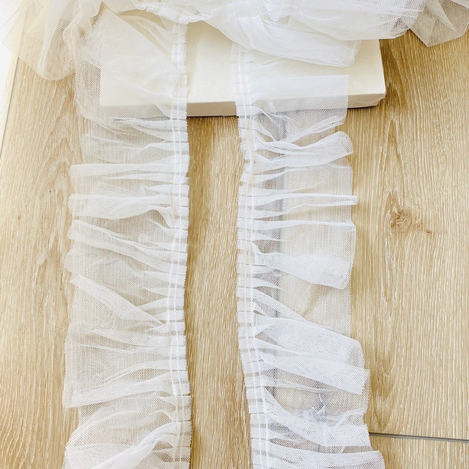 2 Yards Bright White Double Layers Ruffled Trim /Sewing/Crafts/Bridal/3 ...