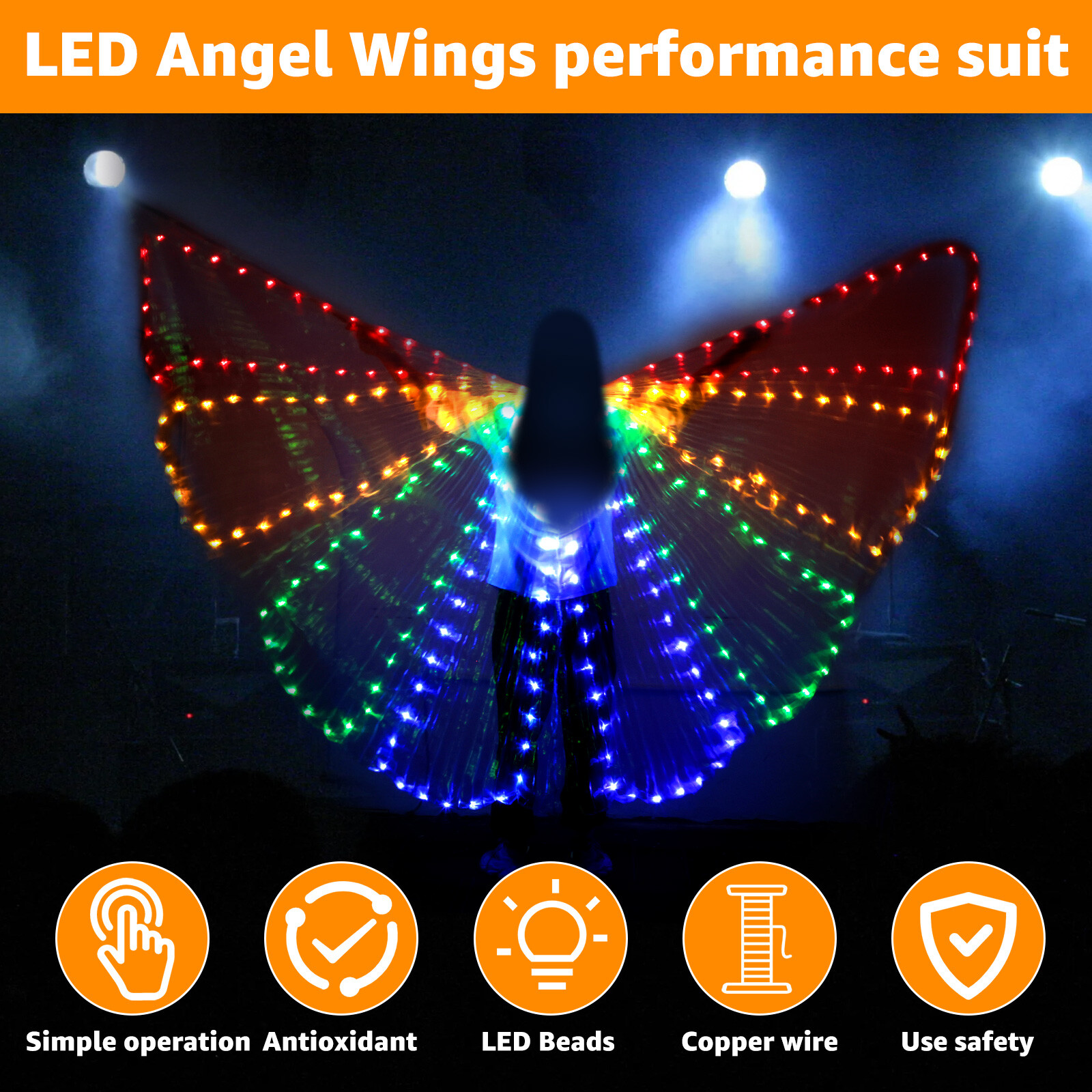 LED Angel Wings Light Up Butterfly Wings with 2 Telescopic Sticks ...