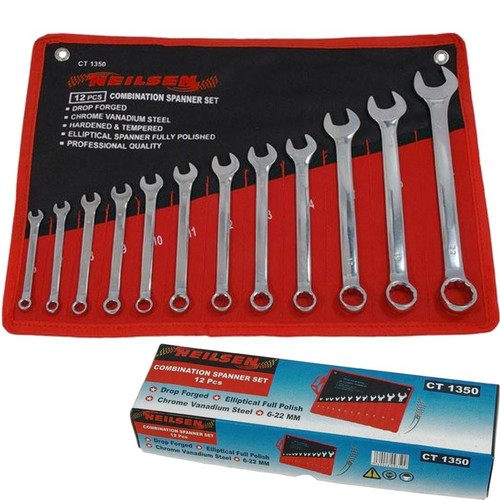 Neilsen 12pc Fully Polished Metric Combination Spanner Wrench Set 6mm ...