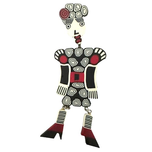 Vintage Folk Art Polymer Clay Figural Brooch Articulated Legs Ruth Ann ...