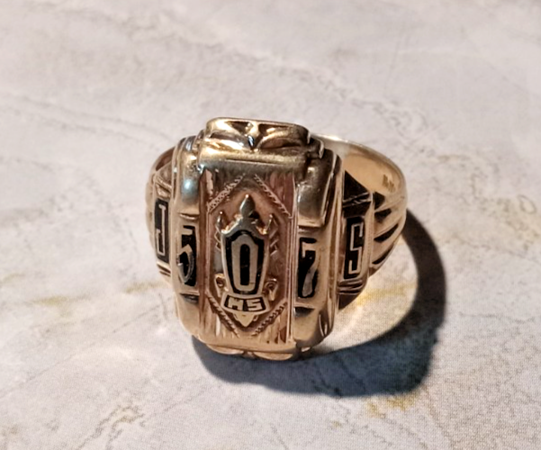 Vtg 10K Yellow Solid Gold High School Class Ring 1957 size 10.75 J S | eBay