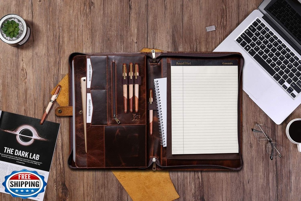 Gavarnie Genuine Leather Business Portfolio Padfolio Folder with Zipper ...