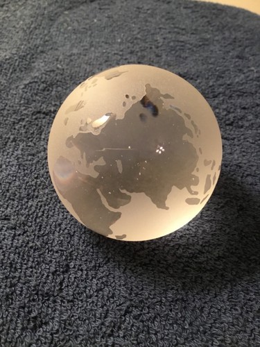 Vintage Glass World Globe Earth Paperweight Clear Frosted Etched Glass ...