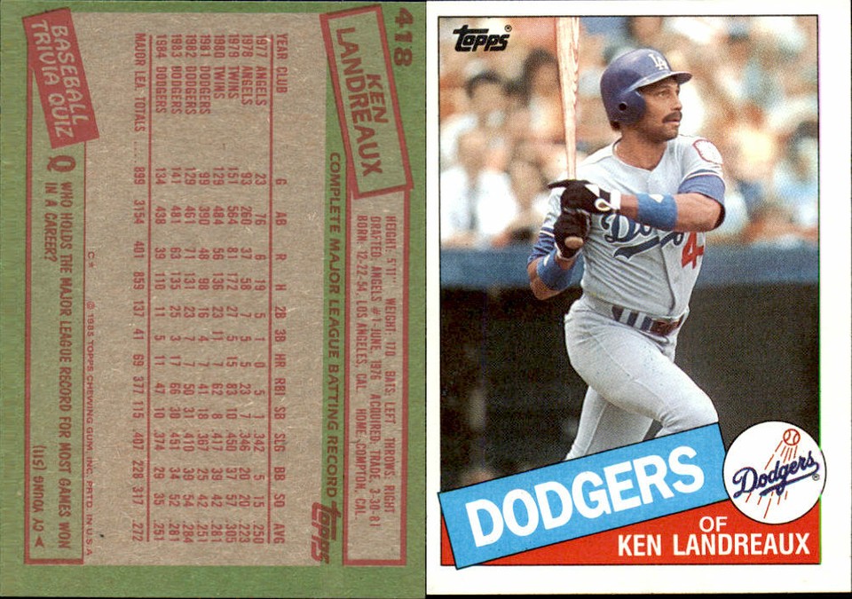 1985 Topps Baseball Cards Complete Your Set U-Pick #'s 401-600 NM/MINT ...