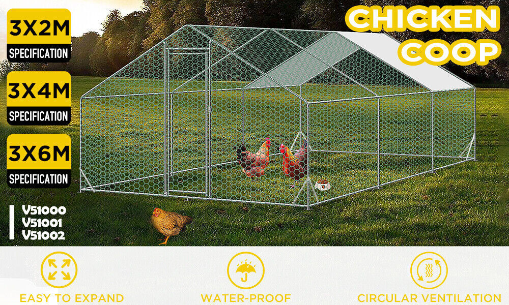 2/4/6M x 3M Large Metal Walk-in Chicken Coop Rabbit Hutch Ferret Cage ...