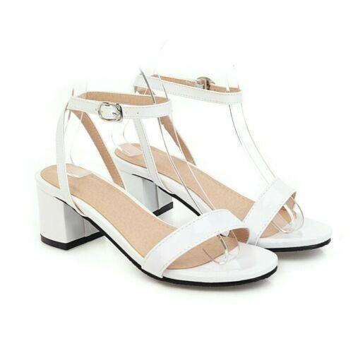 Womens Peep Toe Ankle Strappy Sandals Mid Low Block Heel Shoes Plus Sz