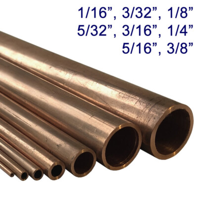 Copper Tube / Pipe - 12" Length - 1/16" 3/32" 1/8" 5/32" 3/16" 1/4" 5/ ...