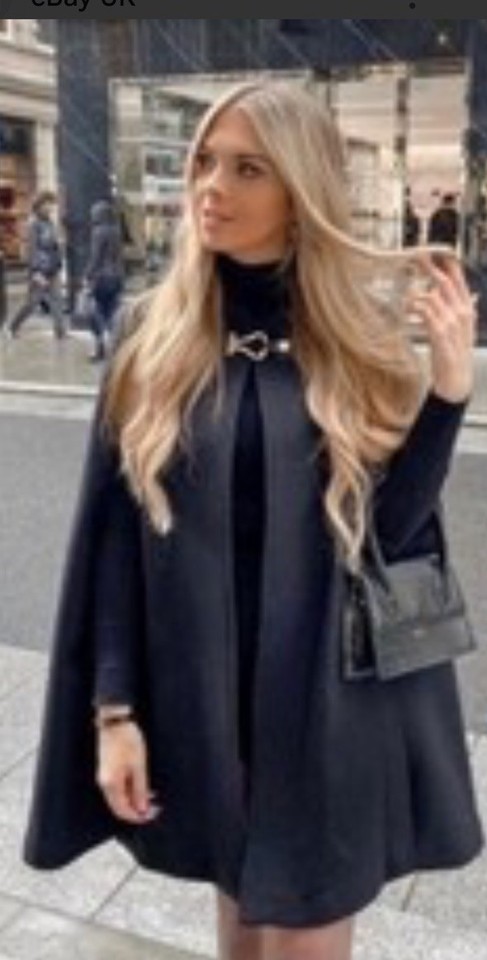 BNWT Zara Black Manteco Wool Poncho Coat Cape Blazer Coat Size S-M | eBay