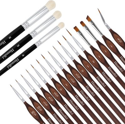 Miniature Brush Set, 16 Fine Detail Brushes and 3 Dry Brushes art ...