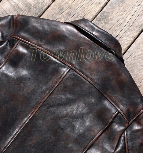 Mens Vintage Style Tea Core Horsehide Distressed Leather Motorcycle ...