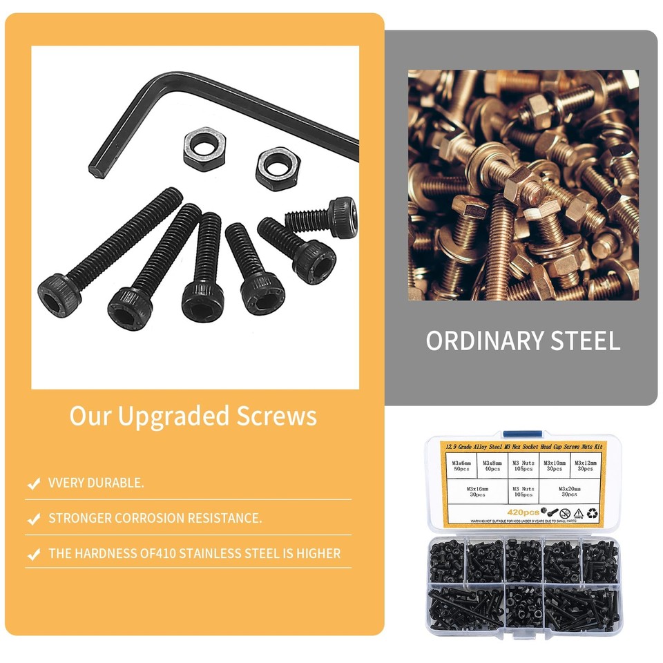 Small Metric Screws and Nuts, 420 Pcs Hex Socket Head Cap Screws and ...