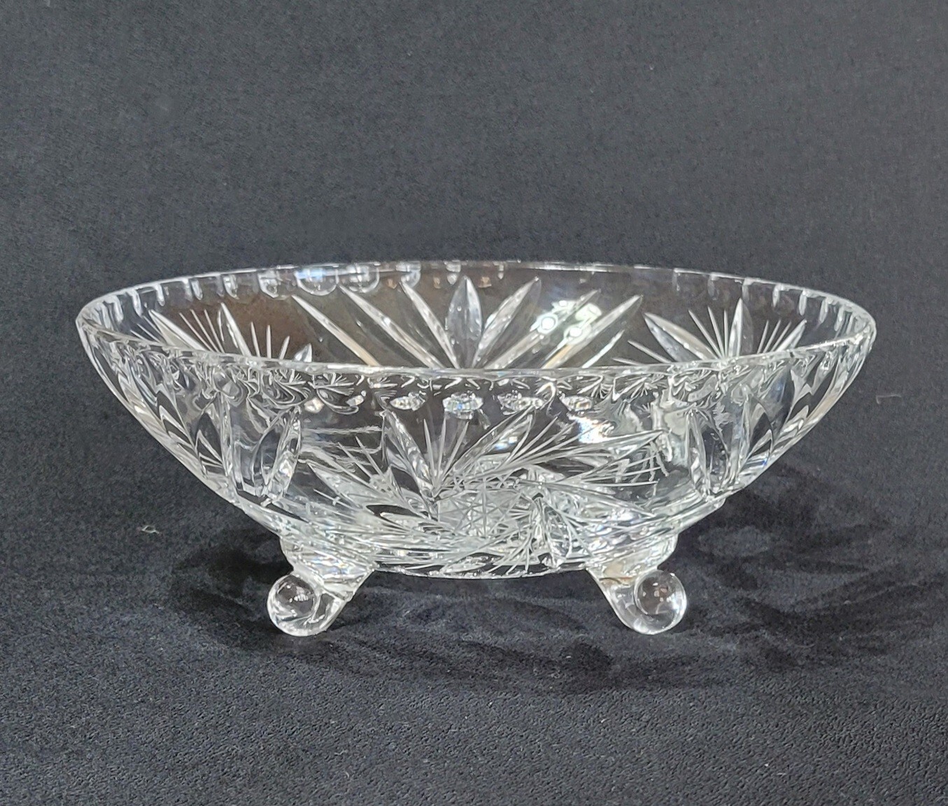 Mid Century Cut Crystal 3 Footed Fan & Pinwheel Design & 8 Pointed Star ...