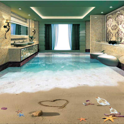 Love Drawn Beach 3D Floor Mural Photo Flooring Wallpaper Home Print ...