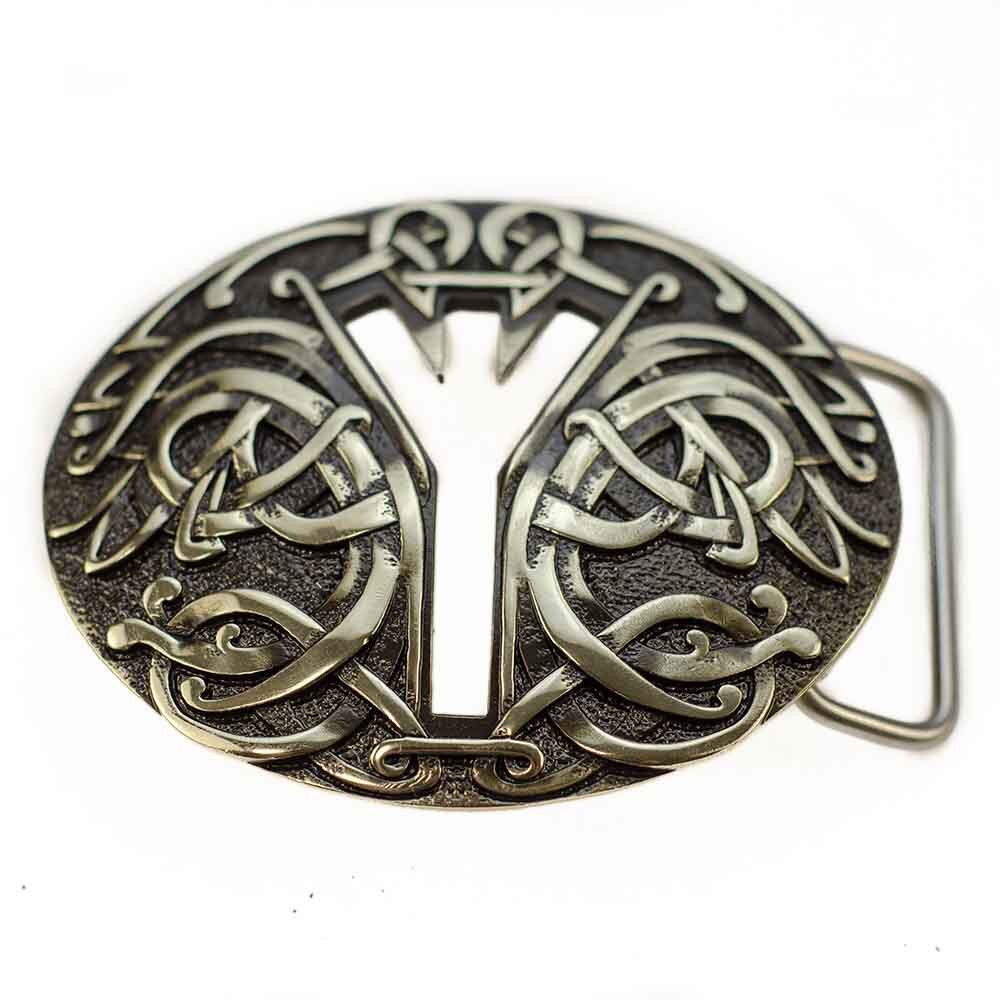 Runic german silver belt buckle Algiz, Life Rune Celtic Old Norse ...