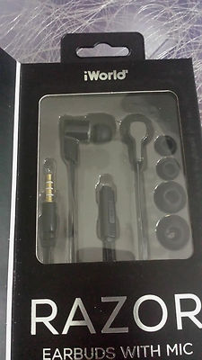 iWorld RAZOR Headphones Black earbuds with mic ERZ-1000 for all phone ...