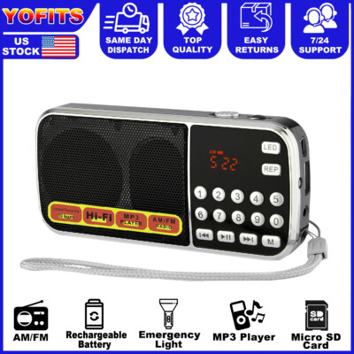 Portable Radio AM FM Digital Screen Rechargeable Bettery Clear Loud ...