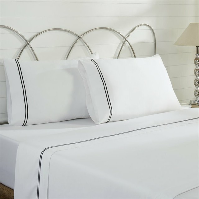 Italian Hotel Collection 4pc 1000tc Sheet Set White/Black-Cal. K for ...