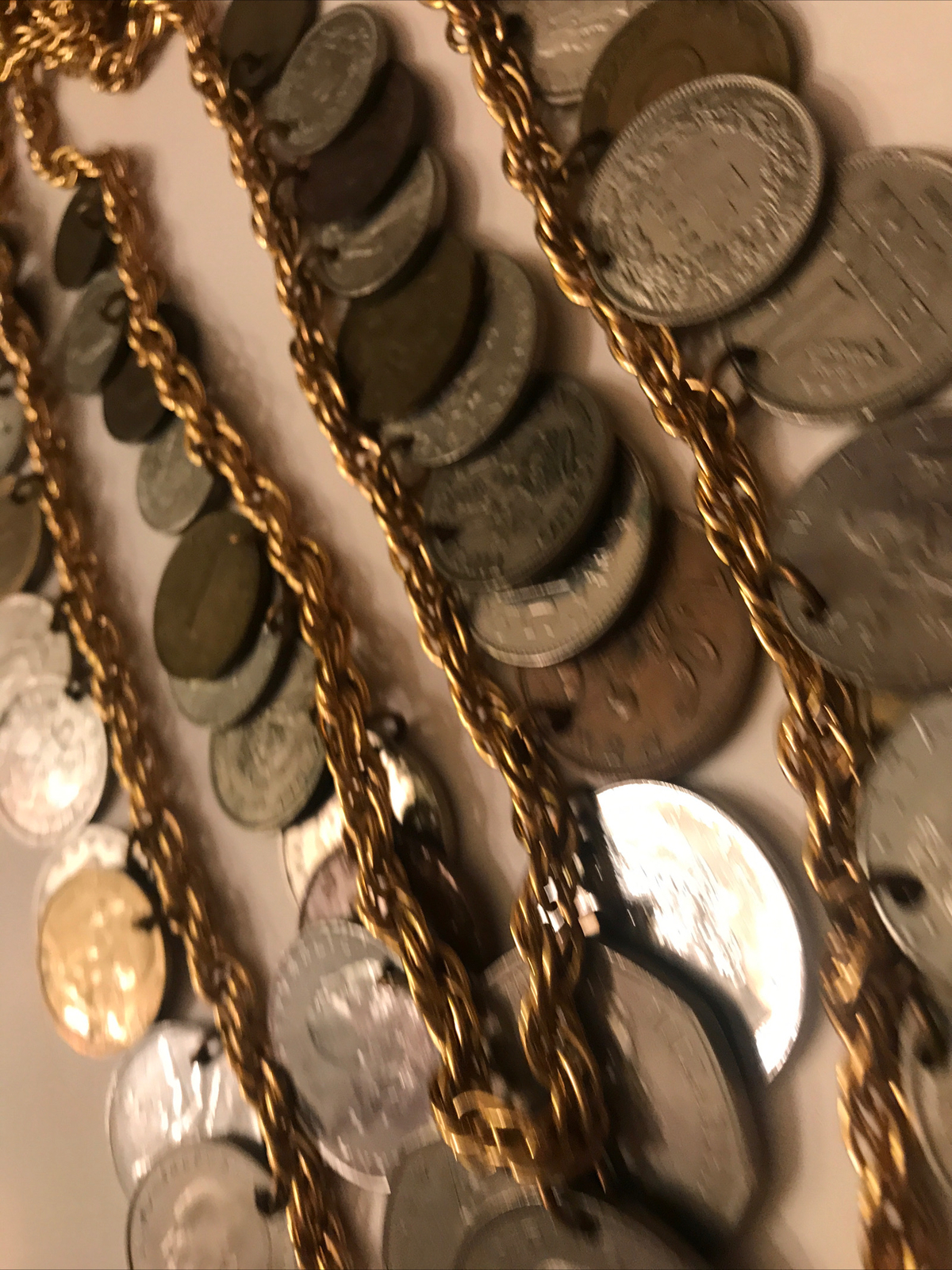 Monet Gold Tone Vintage Coin Money Charm Necklace Sli… - Gem