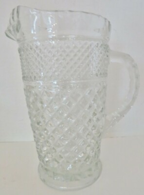 Vtg Anchor Hocking Wexford Clear Glass Pitcher Diamond Pattern-2 Qt -9. ...