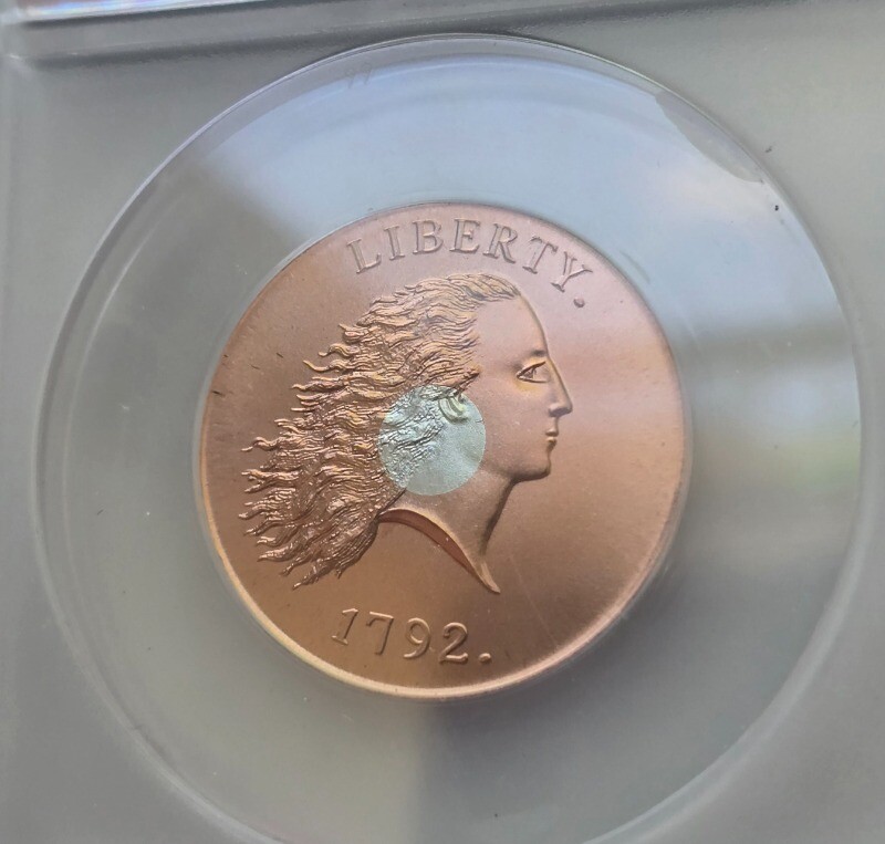 RARE 1792 ANACS MS69 DANIEL CARR SILVER CENTER CHAIN CENT DESIGN TOKEN ...