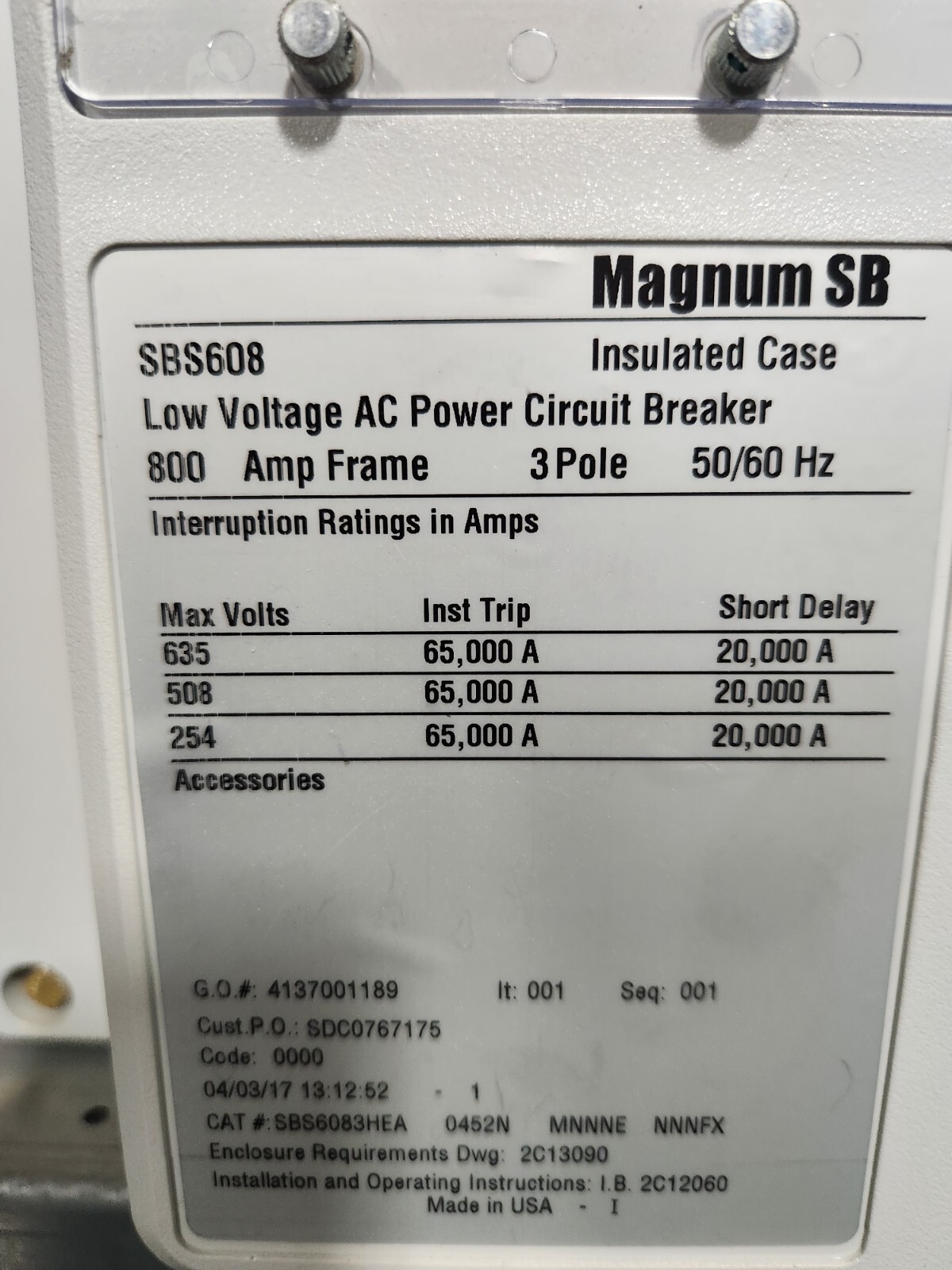 EATON POW-R-LINE SWITCHBOARD MOTOR CONTROL CENTER BOX MAGNUM SB SBS608 ...