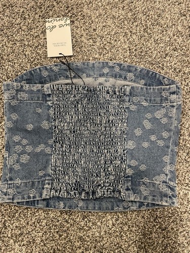 Vera Moda Women’s Jacquard Denim Top Size Large Strapless Tube Chambray ...