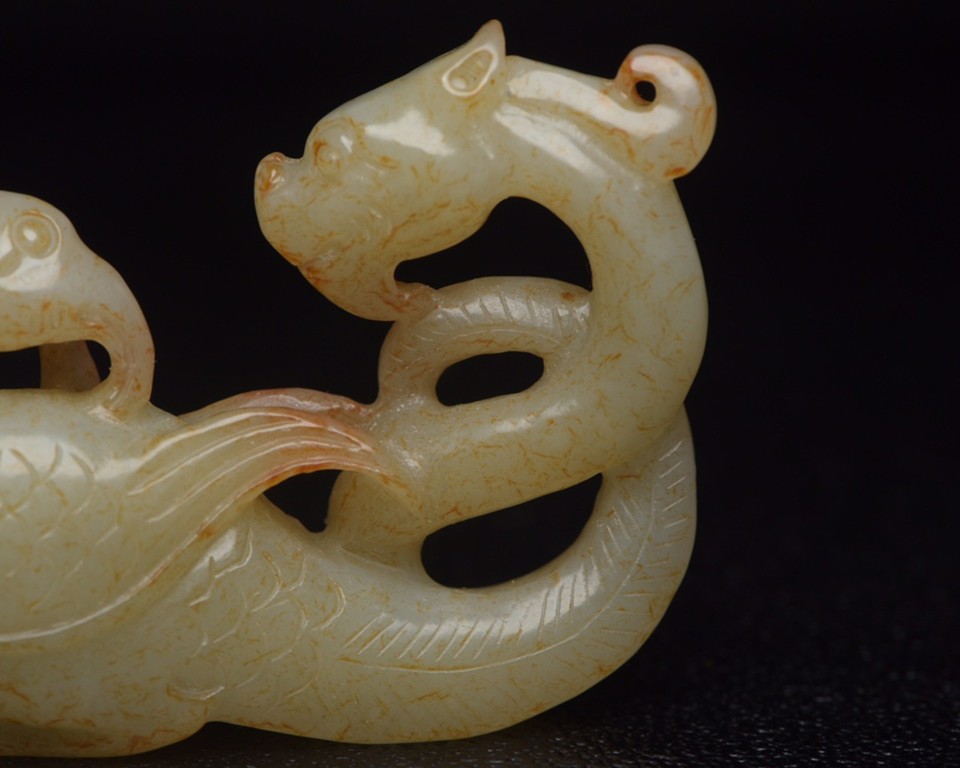 Certified Natural Hetian Jade Hand-carved Exquisite Dragon Phoenix ...