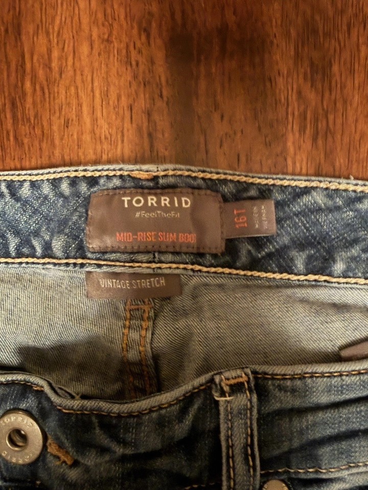Torrid Women’s Mid Rise Slim Boot Cut Jeans Blue Denim Size 16 T | eBay