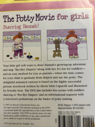 The Potty Movie for Girls Starring Hannah DVD Bye Bye Diapers Potty ...