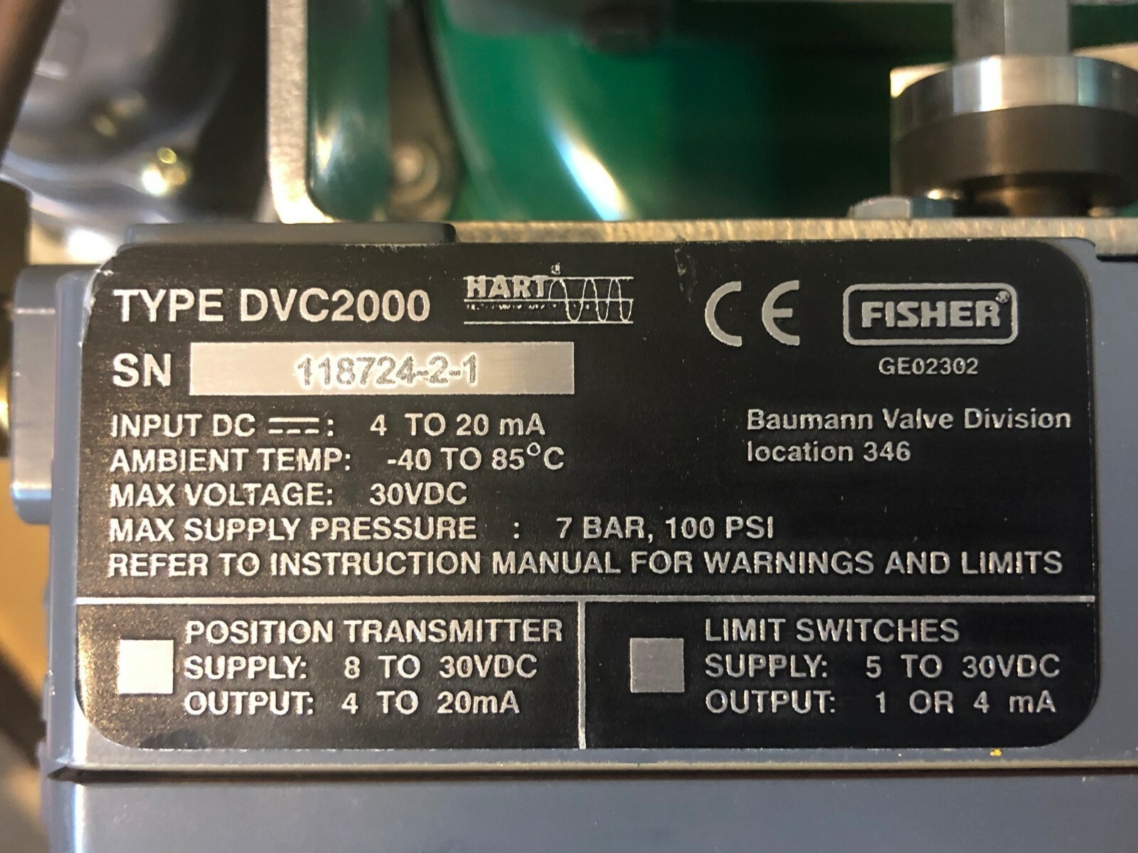 FISHER BAUMANN ACTUATOR BUTTERFLY VALVE W/ FIELDVUE DVC2000 POSITIONER ...