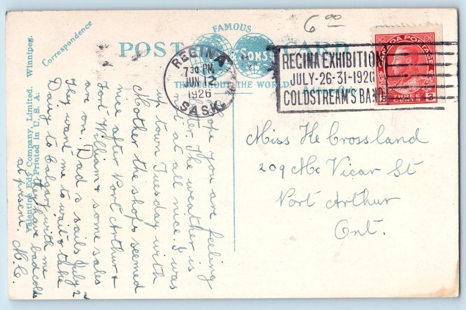 1926 Regina Saskatchewan Canada Postcard C.P.R. Station Exterior View ...