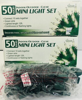 Vintage 100 Clear Bulbs Gerson Mini Christmas Light Set Green Wire 2 ...