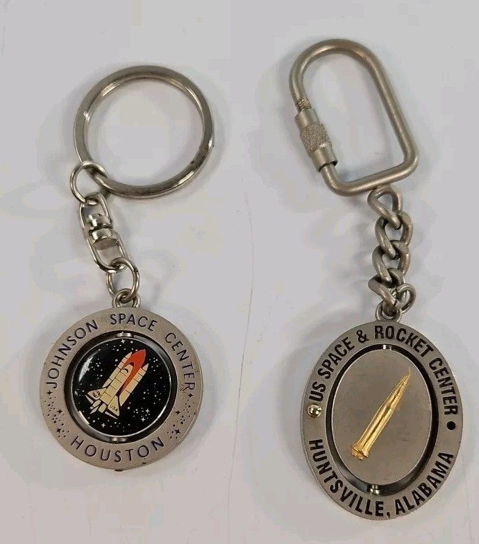 2 Vintage NASA Key Chains Johnson Space Center TX & Rocket Center ...