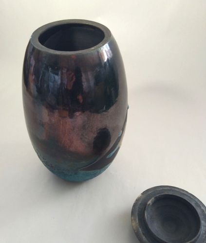 Raku Studio Pottery Abstract Iridescent Matte Textured Vase 10.5 Signed ...