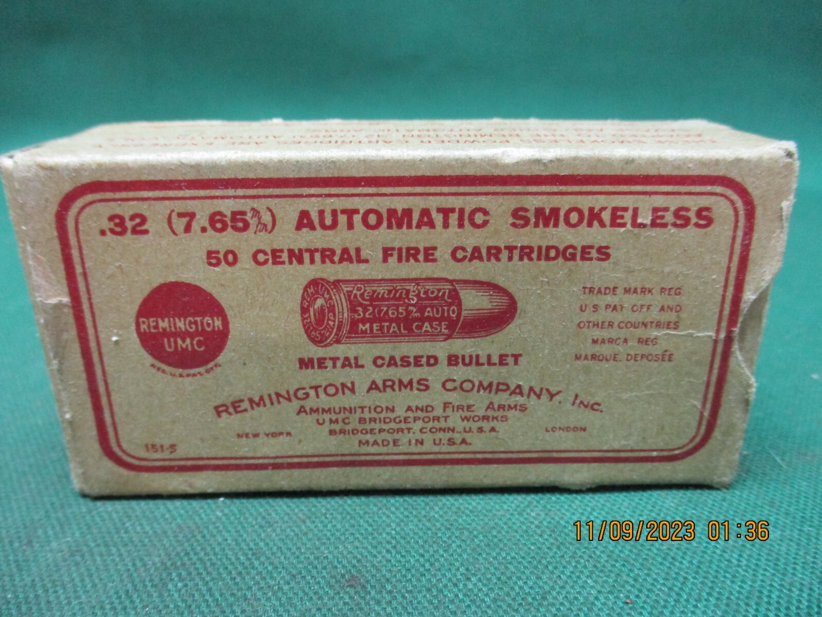 Antique Remington/UMC, 32 Auto ., Ammo Box, (EMPTY), Advertising ...