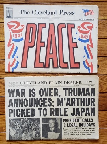 AUGUST 15 1945 Newspaper -Cleveland Plain Dealer War Is Over + Cleve ...
