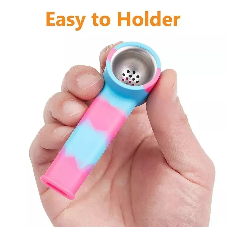 10pcs Silicone Smoking Hand Pipe with Metal Bowl &Cap Lid Pocket Pipe ...