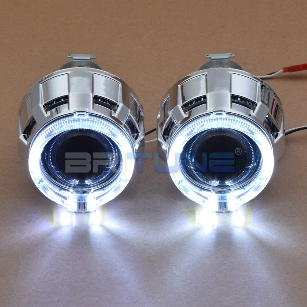 LED Angel Eyes Headlight Lens 2.0 HID Projectors Bixenon Motorcycle Car ...