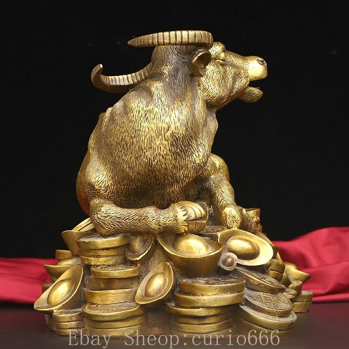 14.1'' Old Chinese Purple Bronze Gold Cattle Ox Bull Yuanbao Money Coin ...