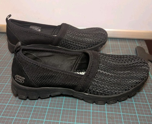 Skechers EZ Flex Shoes Womens 8 Black Comfort Slip On Walking Flats ...