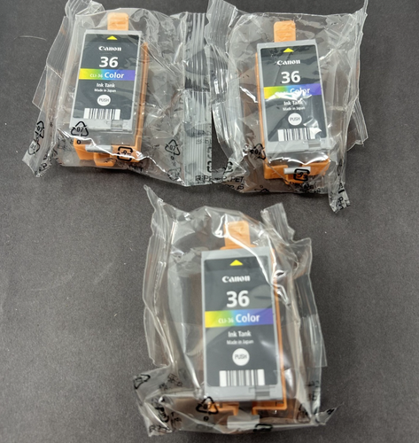 3 pack Sealed Genuine Canon PIXMA 36 Color Ink Tank Cartridge CLI-36 ...