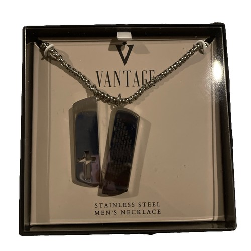 NEW Vantage Cross Necklace Stainless Steel Men’s Jewelry Religious ...
