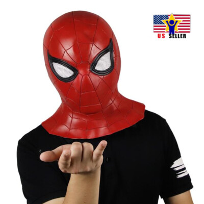 Spiderman Costume Red Latex Rubber Head Face Man Mask Super Hero ...